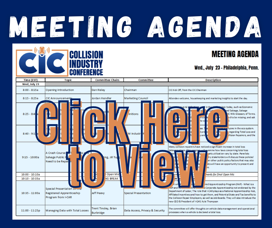 CIC Meeting Agenda | Collision Industry Conference | CIC