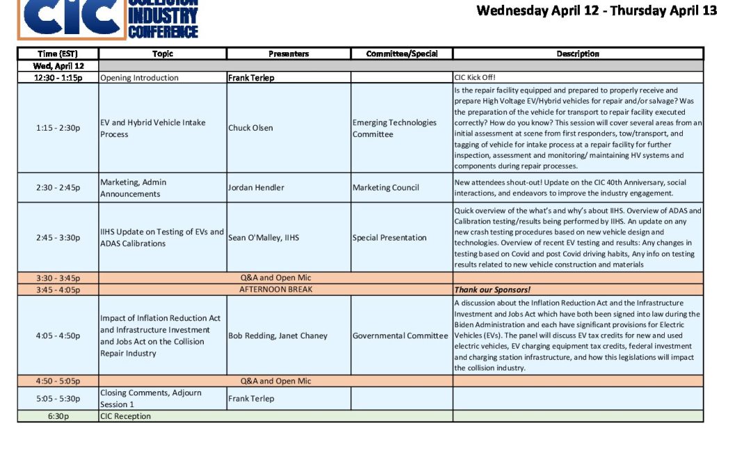 2023-4 CIC Agenda | Collision Industry Conference | CIC